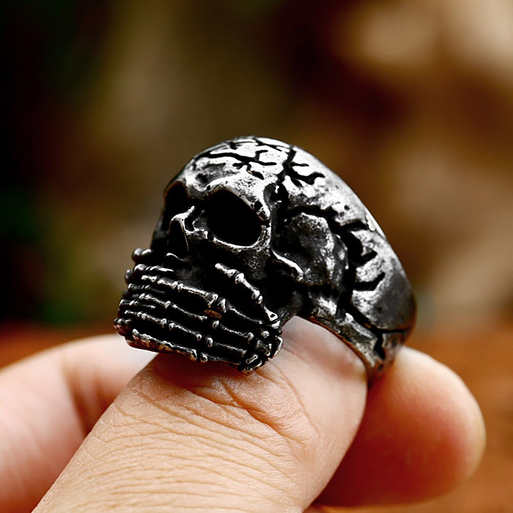 Gothic Vintage Skull Finger Ring For Men Boys Stainless Steel Biker Ha ...