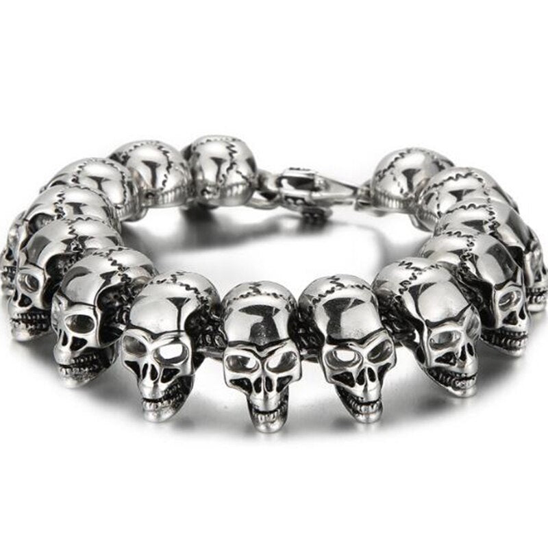 Gothic Skull Head Chain Man Bracelet Cool Black Stainless Steel Boys M ...