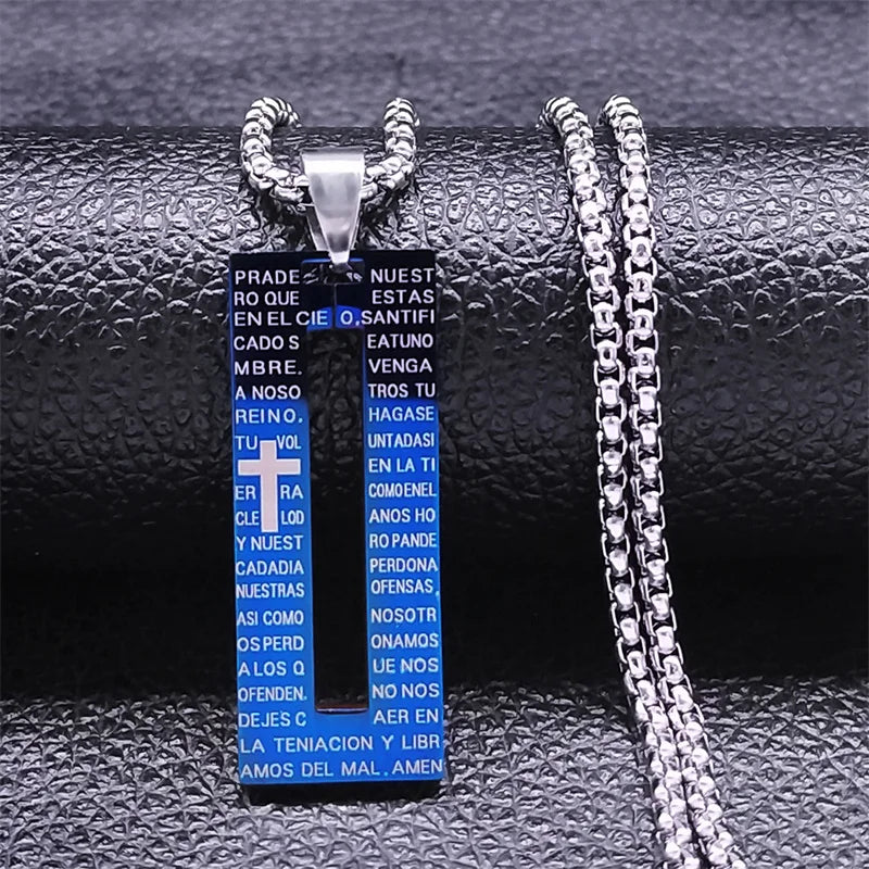 The Lord's Prayer Cross Chain Necklace Stainless Steel Scripture Bless ...