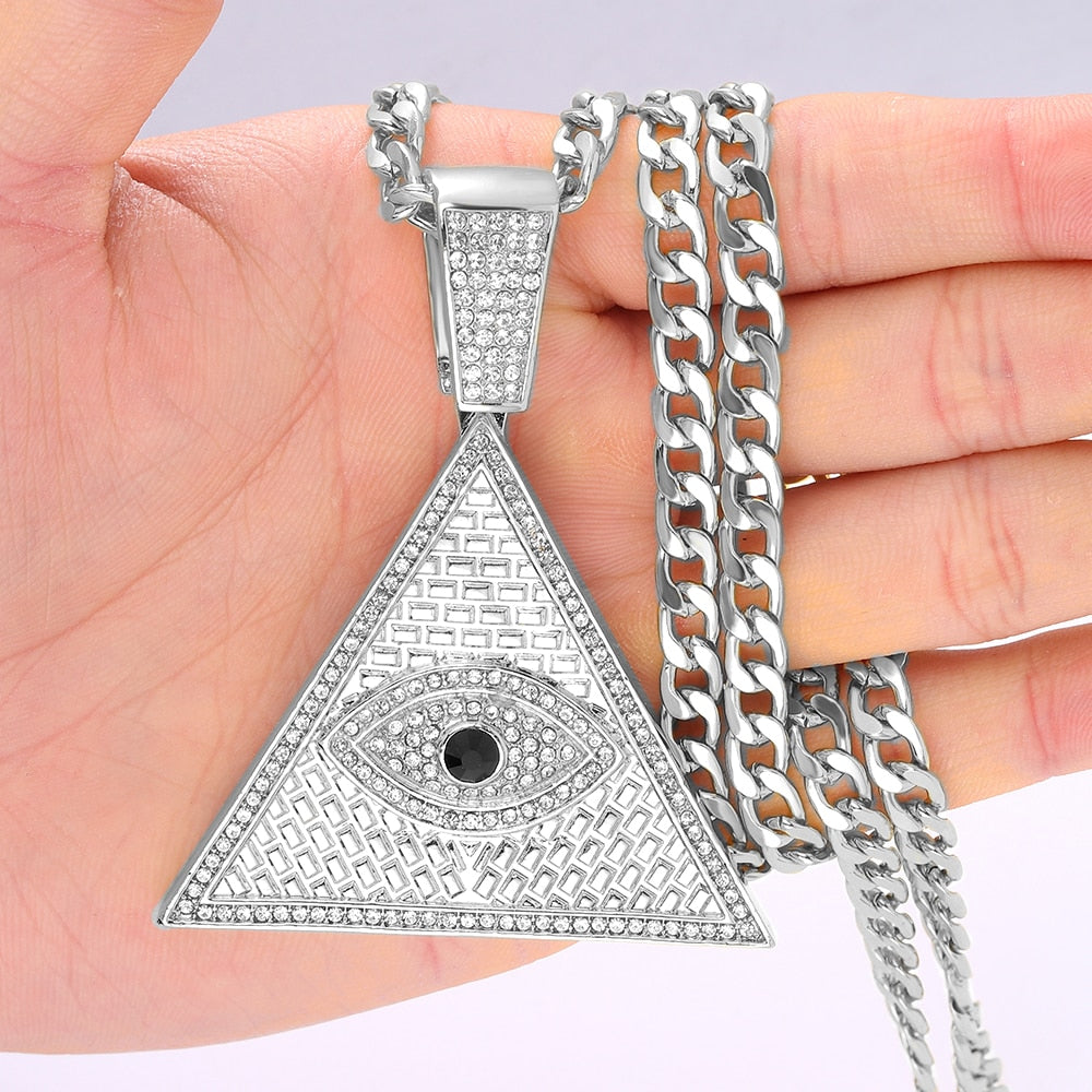 Bling Iced Out Triangle Illuminati Eye Pendant Necklace For Men ...