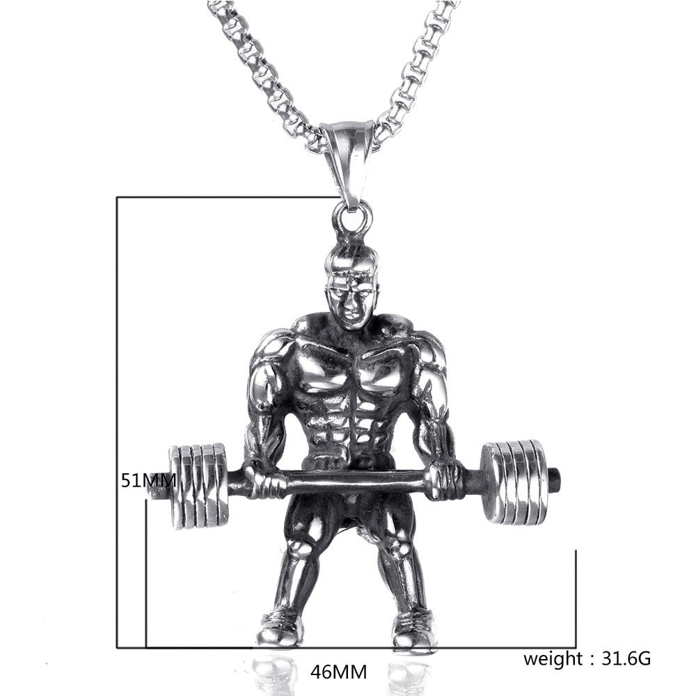 316L Stainless Steel Muscular Men Pendant Necklace Gym Dumbbell Weight ...