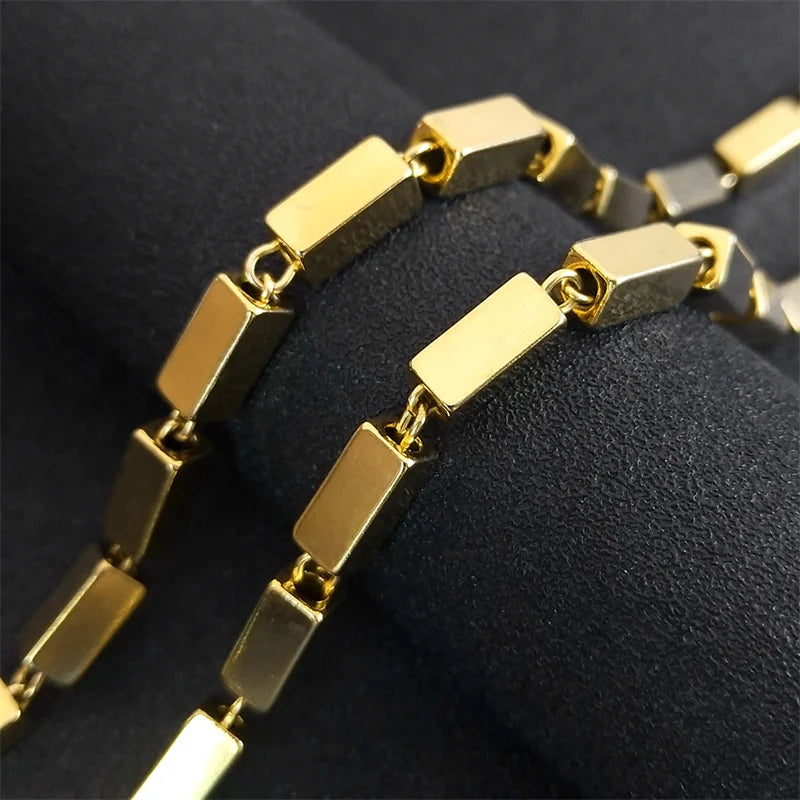 Stainless Steel Cuboid Link Chain Necklace Bracelet for Men Women Gold ...