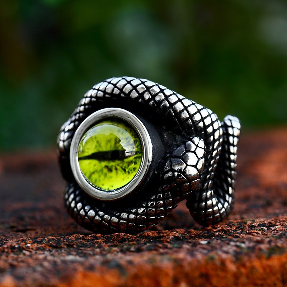 Vintage Creative Double Snake Head Stone Ring Punk Men Woman – Gofaer ...