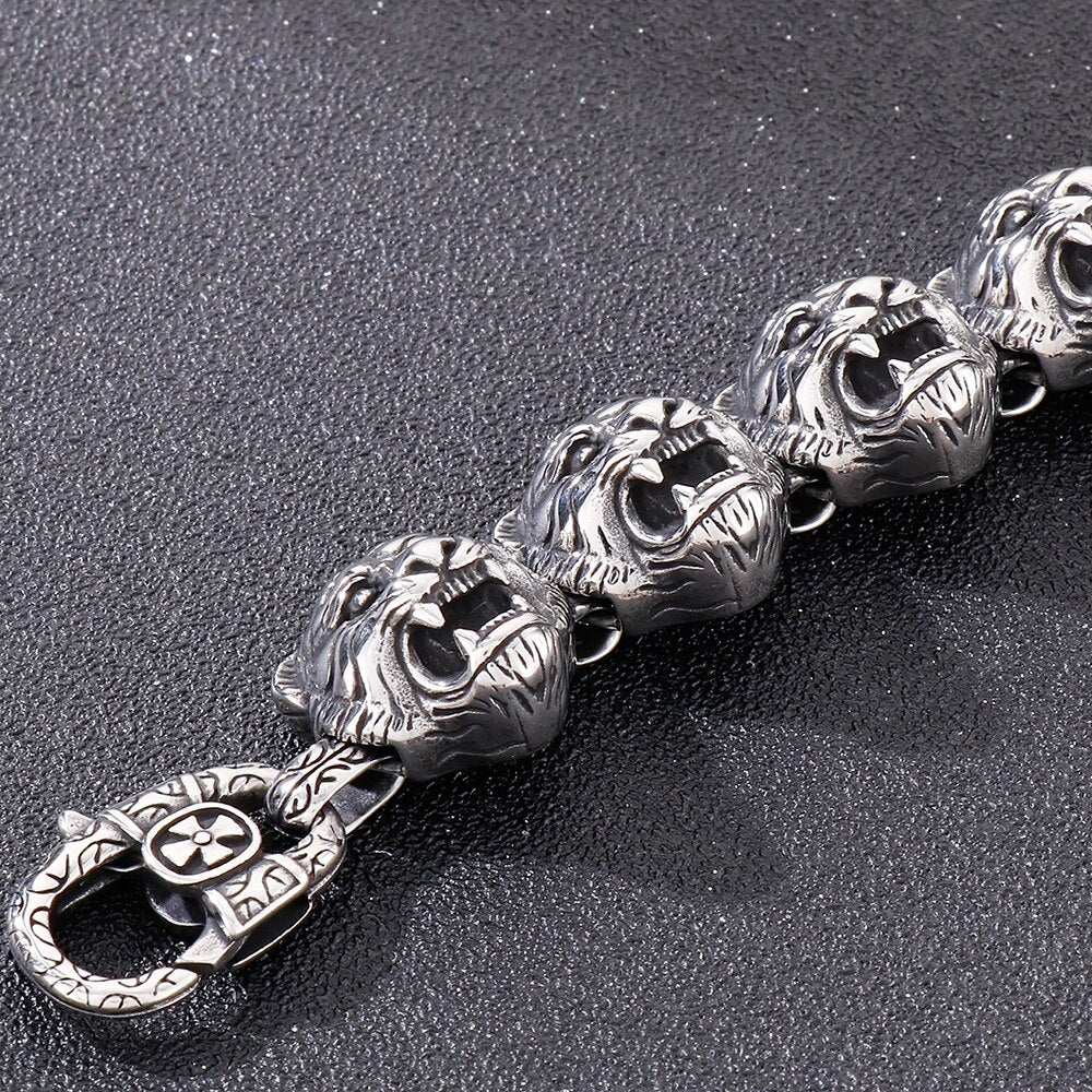 24MM Stainless Steel Tiger Head Chain Mens Bracelet For Men On Hand Br ...