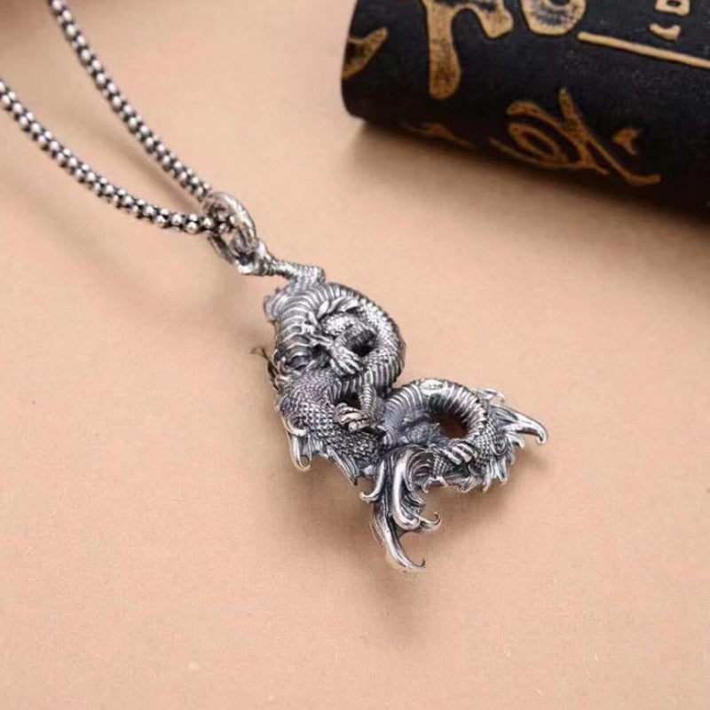 Unibabe Solid Silver Retro Bending Dragon Pendant Man – Gofaer Finds store!