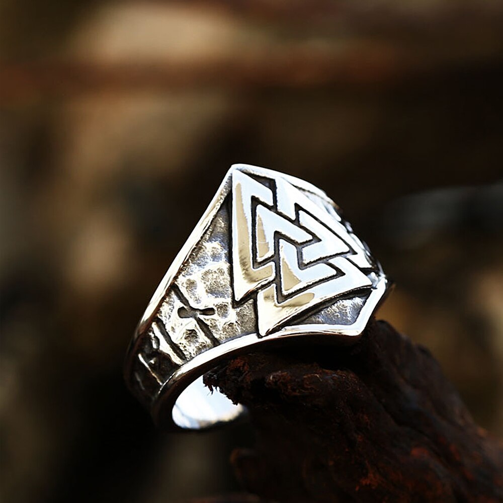 Simple Fashion 316L Stainless Steel Valknut Pattern Ring For Men Women ...