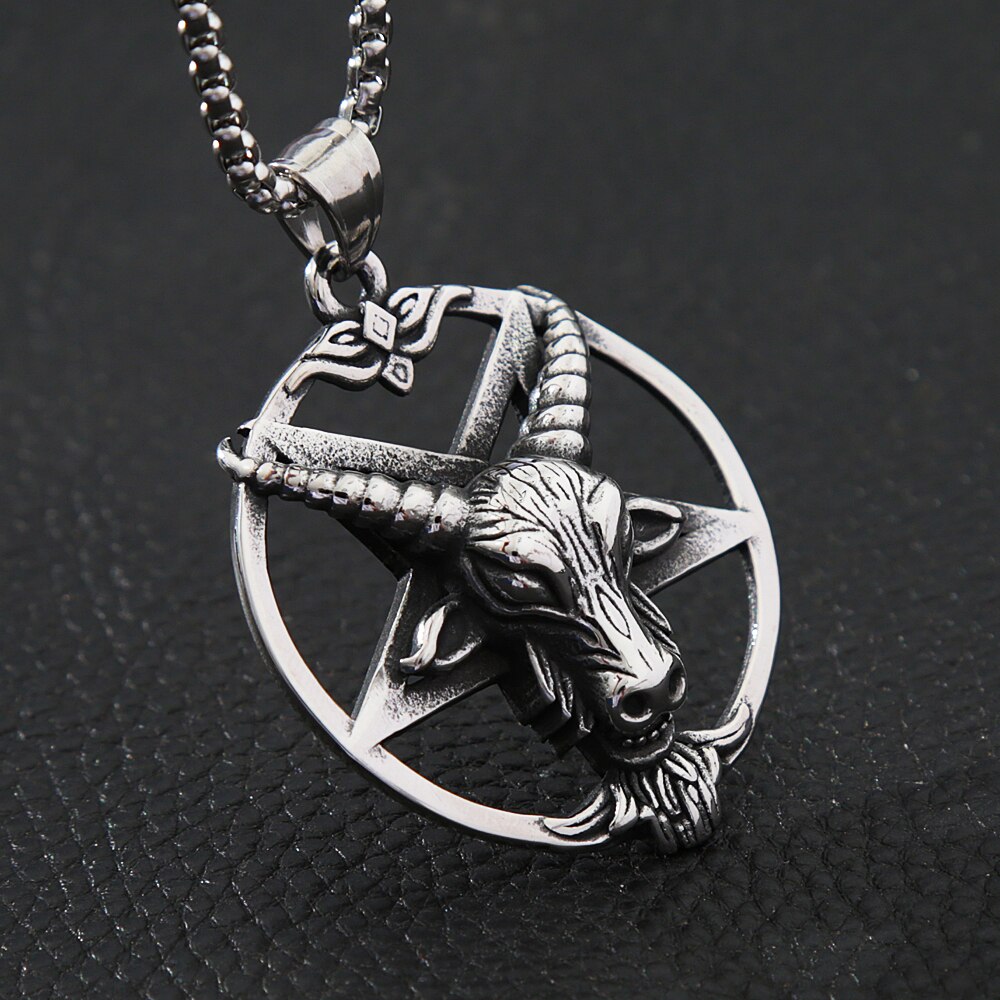 Gothic Lucifer Satan Sheep Head Pendant Necklace Men's Chain – Gofaer ...