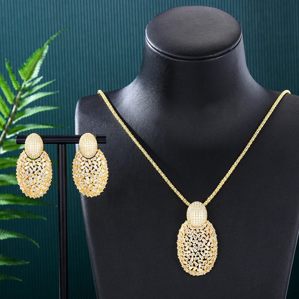 Original Lucky Chain Big Oval Pendant Necklace Earrings Luxury Gougeou ...