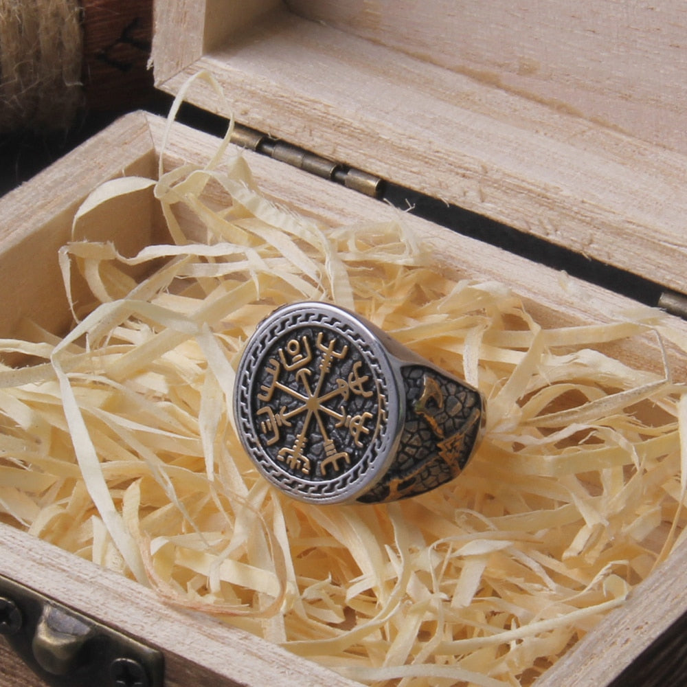 Norse Viking Axe Ring Stainless Steel Jewelry Odin's Symbol Rune Lette ...