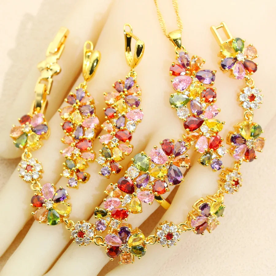 Luxury Multicolor Crystal Gold Plated Jewelry Sets – Gofaer Finds store!