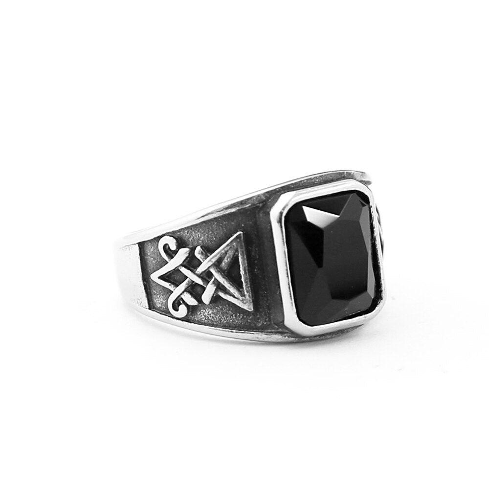 Vintage Stainless Steel Lucifer Satan Signet Rings Fashion Punk Black ...