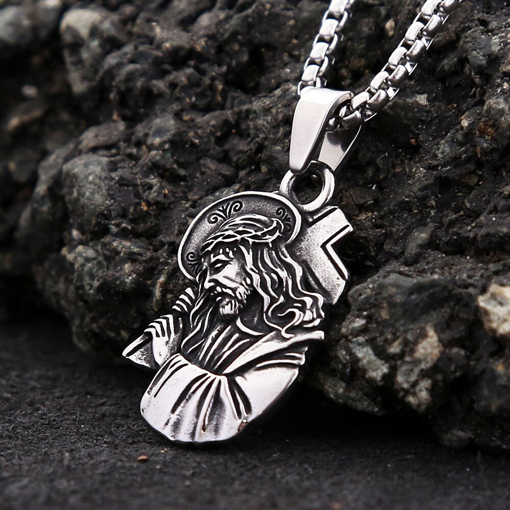 Vintage 316L Stainless Steel Jesus Cross Pendant Necklace For Men ...