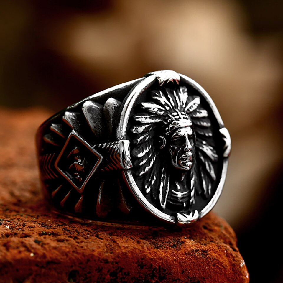 New Vintage Stainless Steel Indian Chief Rings For Men – Gofaer Finds ...