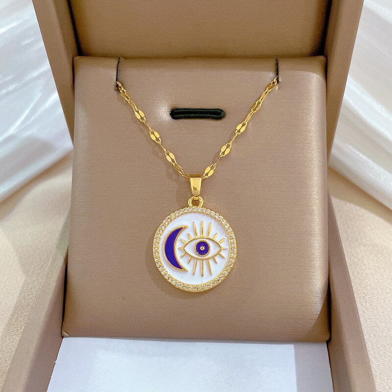 Turkey Blue Eyes Disc Pendant Necklace For Women – Gofaer Finds store!