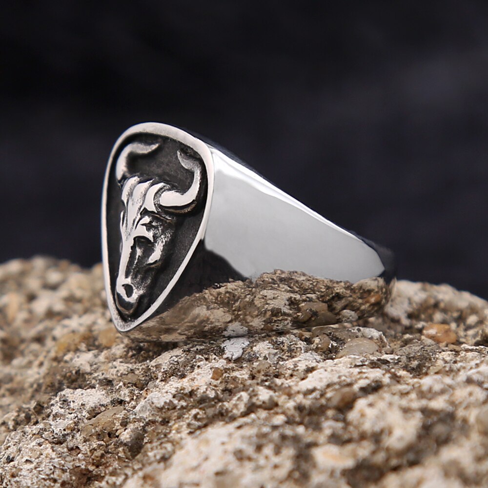 Vintage 316L Stainless Steel Bull Head Ring For Men Women – Gofaer ...