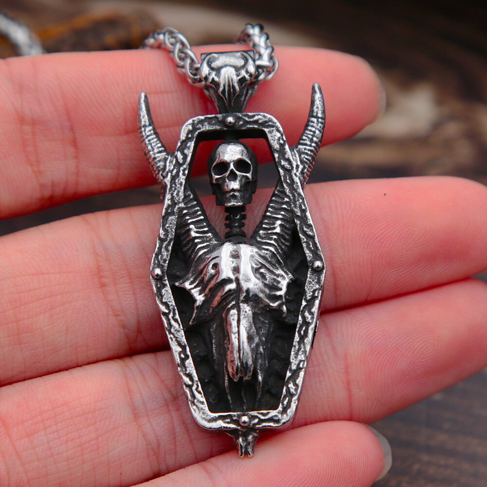 Goth Lucifer Satan Goat Head Skull Pendant Necklace Men – Gofaer Finds ...