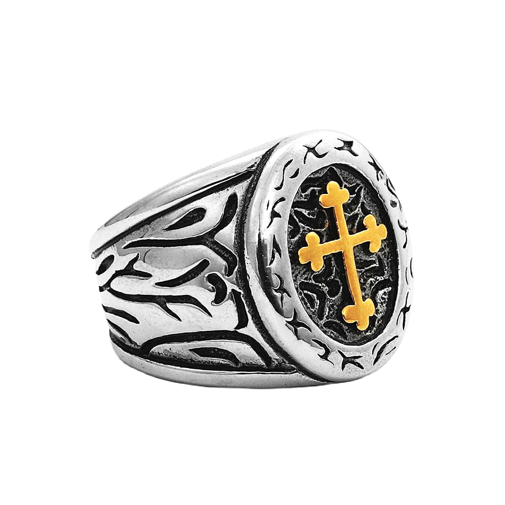 Classic Lorraine Cross Ring For Men Retro Orthodox 316L Stainless Stee ...