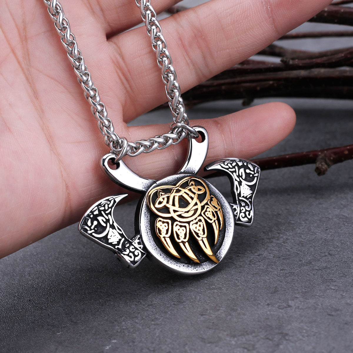 Stainless Steel Vikings Celtic Bear Claw Axe Necklace Men's – Gofaer ...