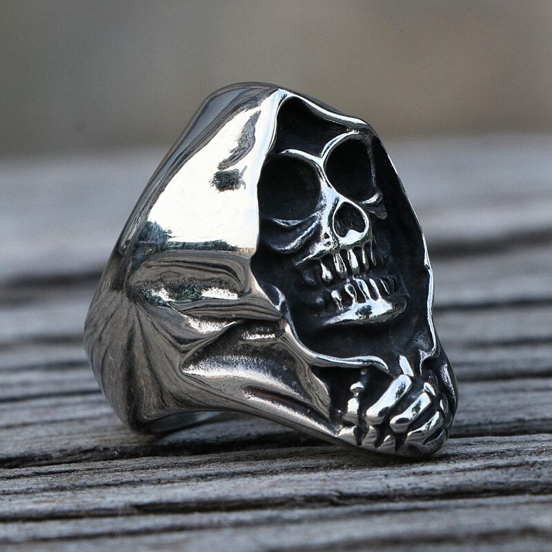 Gothic Grim Reaper Skull Rings Men Stainless Steel Punk Biker Skull Ri ...
