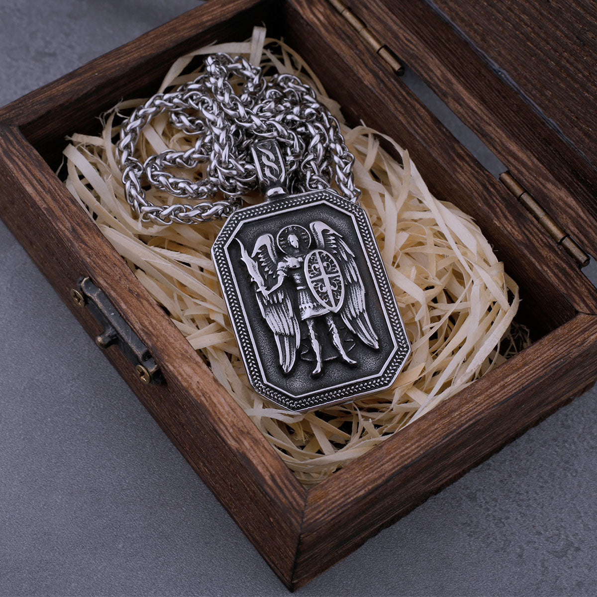 Stainless Steel St. Michael Archangel Cross Shield Necklace Men's ...