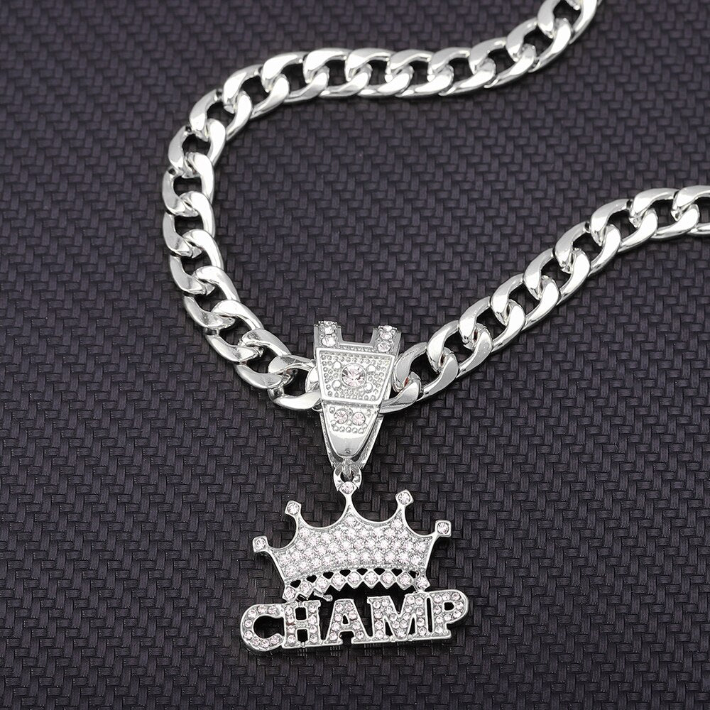 New Men Women Hip Hop Crown CHAMP Iced Out Necklaces – Gofaer Finds store!