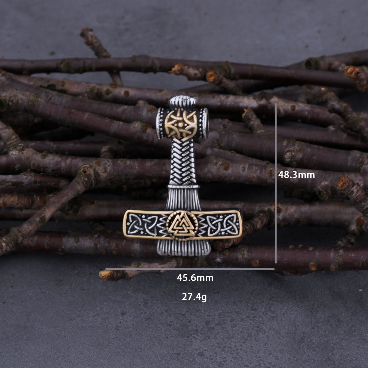 Stainless Steel Viking Thor Thor's Hammer and Odin Triangle Rune Neckl ...