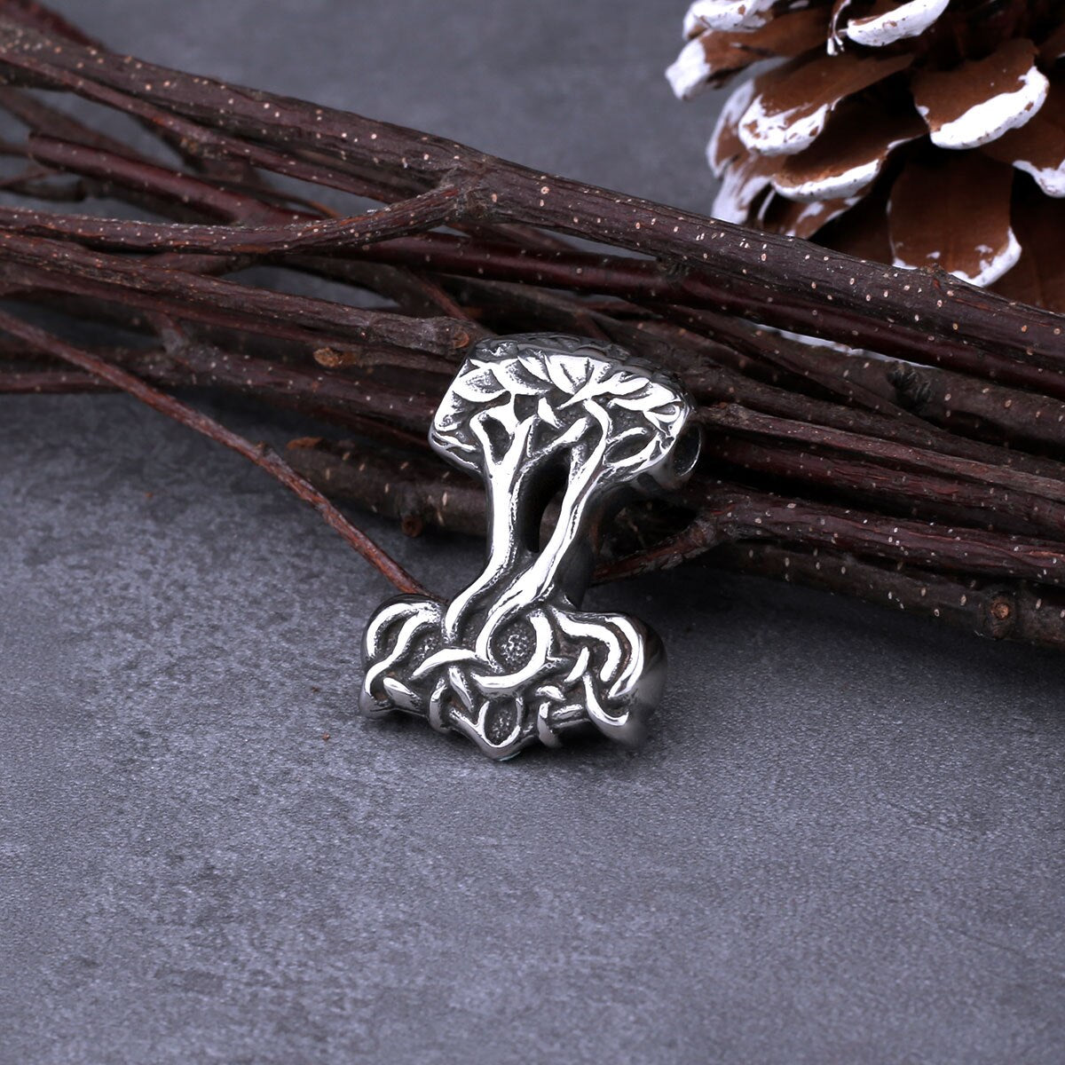 Viking Tree of Life Rune Necklace Men's Stainless Steel Thor Hammer Fa ...