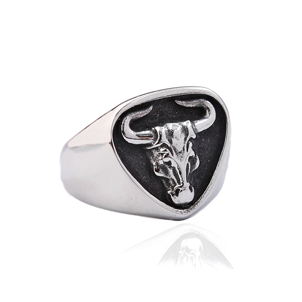 Vintage 316L Stainless Steel Bull Head Ring For Men Women – Gofaer ...