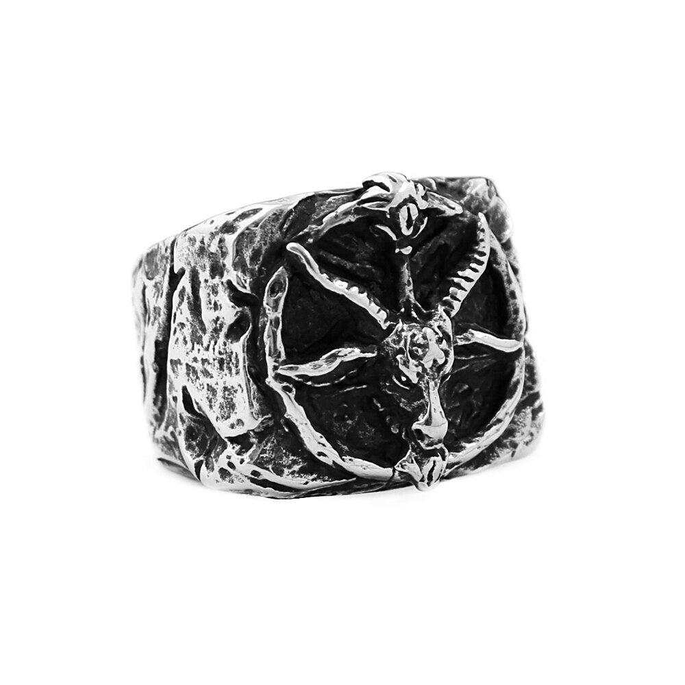 Vintage Satan Goat Skull Ring 316L Stainless Steel Punk Fashion Satan ...