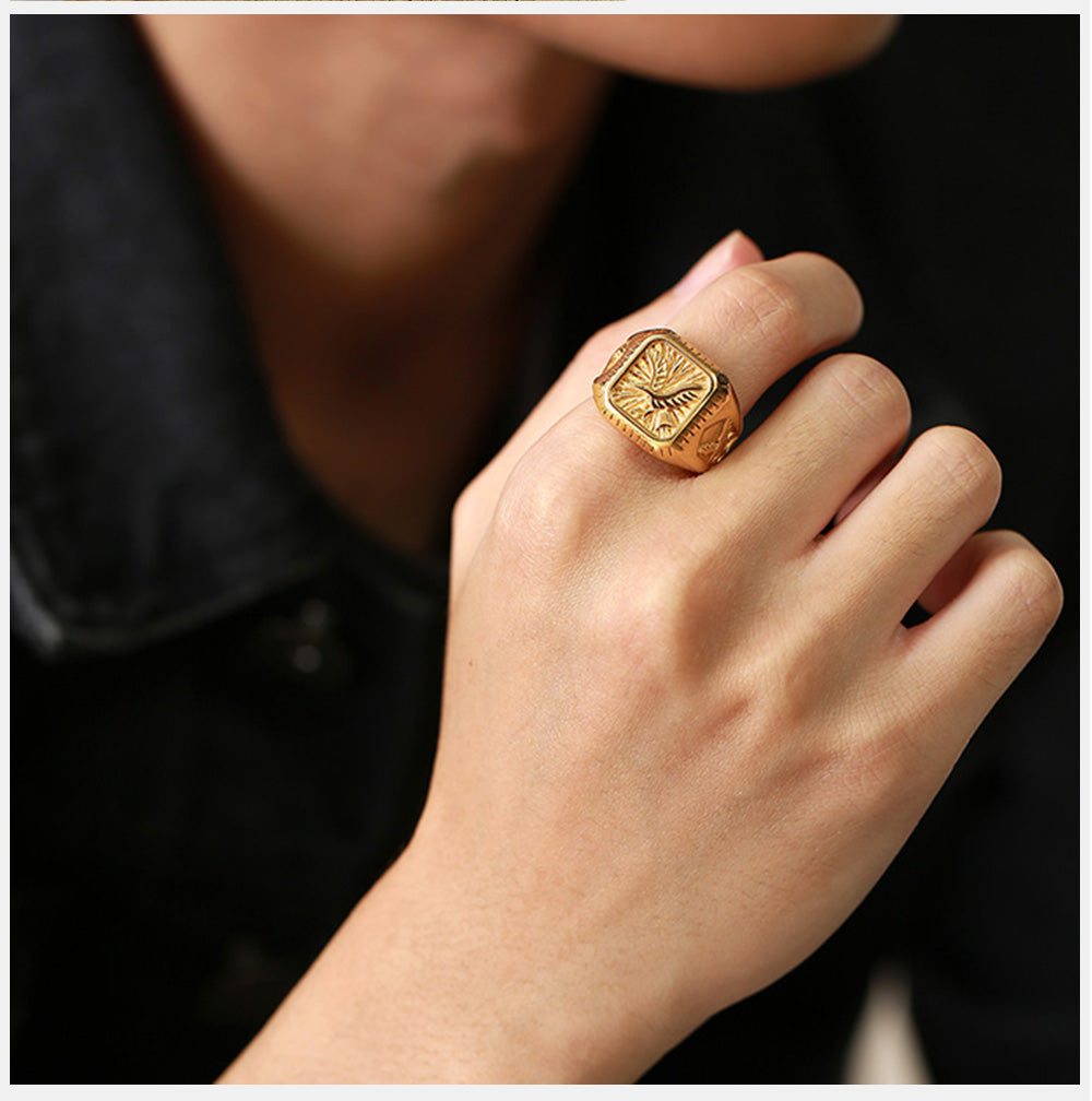 Bald Eagle Signet Gold Plated Bird Ring For Men – Gofaer Finds store!