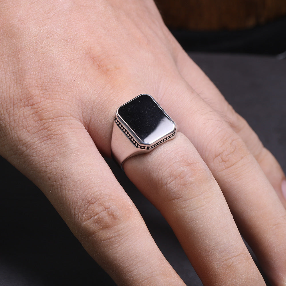 925 Sterling Silver Simple For Men With Black Square Ring – Gofaer ...