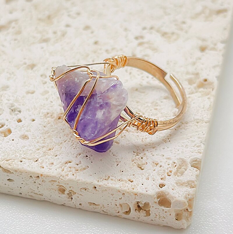 Gold Wire Wrapped Natural Stone Rings for Women – Gofaer Finds store!