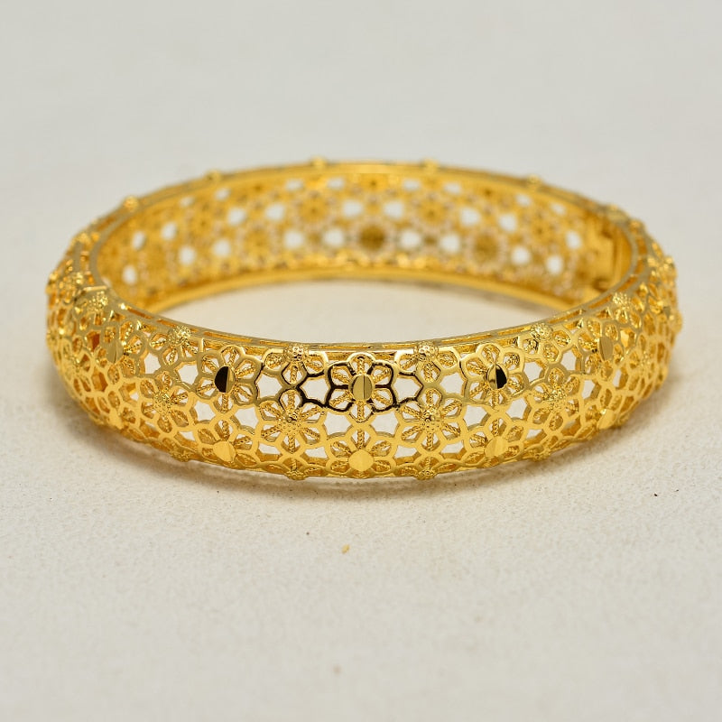 Dubai Arab Gold Color Wedding Bangles for Women Bride Can OPen Bracele ...
