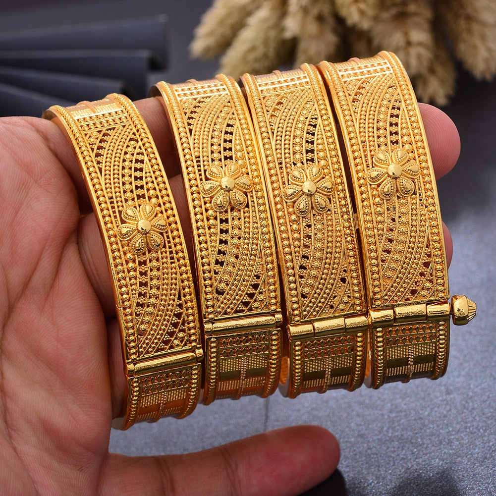 4Pcs/set Big Ethiopia 24k Dubai Gold Color Bangles For Women – Gofaer ...