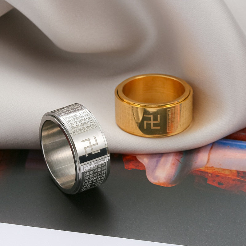 Cool Stainless Steel Rotatable Buddhism Men anxiety fidget Ring ...