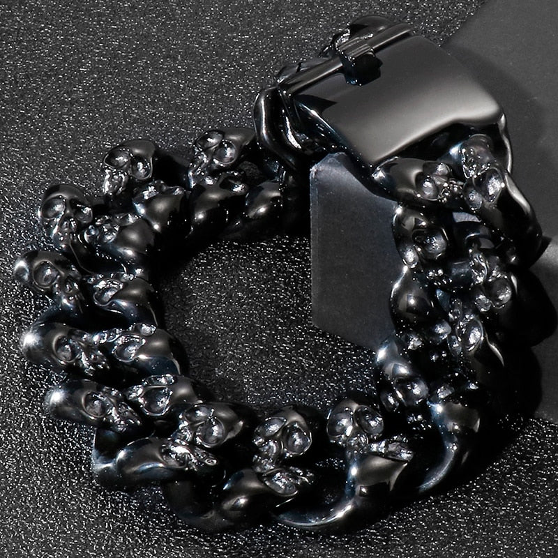 Gothic Skull Bracelets For Men Black Stainless Steel Masculine Male Bi ...