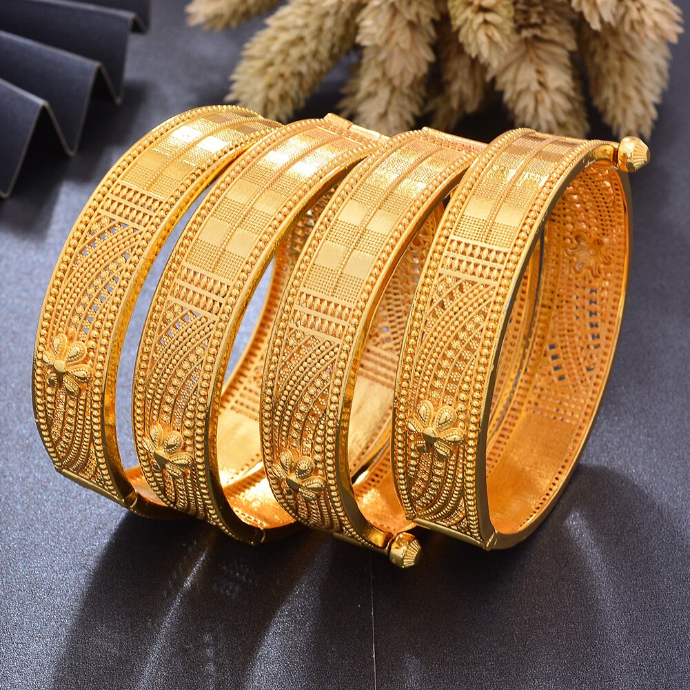 4Pcs/set Big Ethiopia 24k Dubai Gold Color Bangles For Women – Gofaer ...