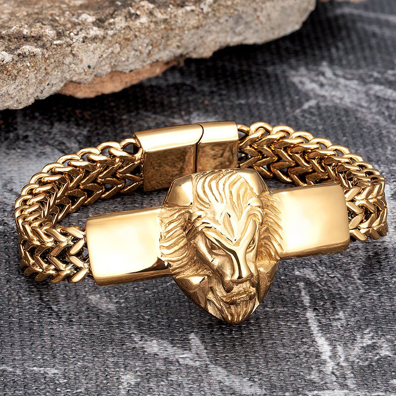 Stainless Steel Men Gold Lion Chain Bracelet – Gofaer Finds store!