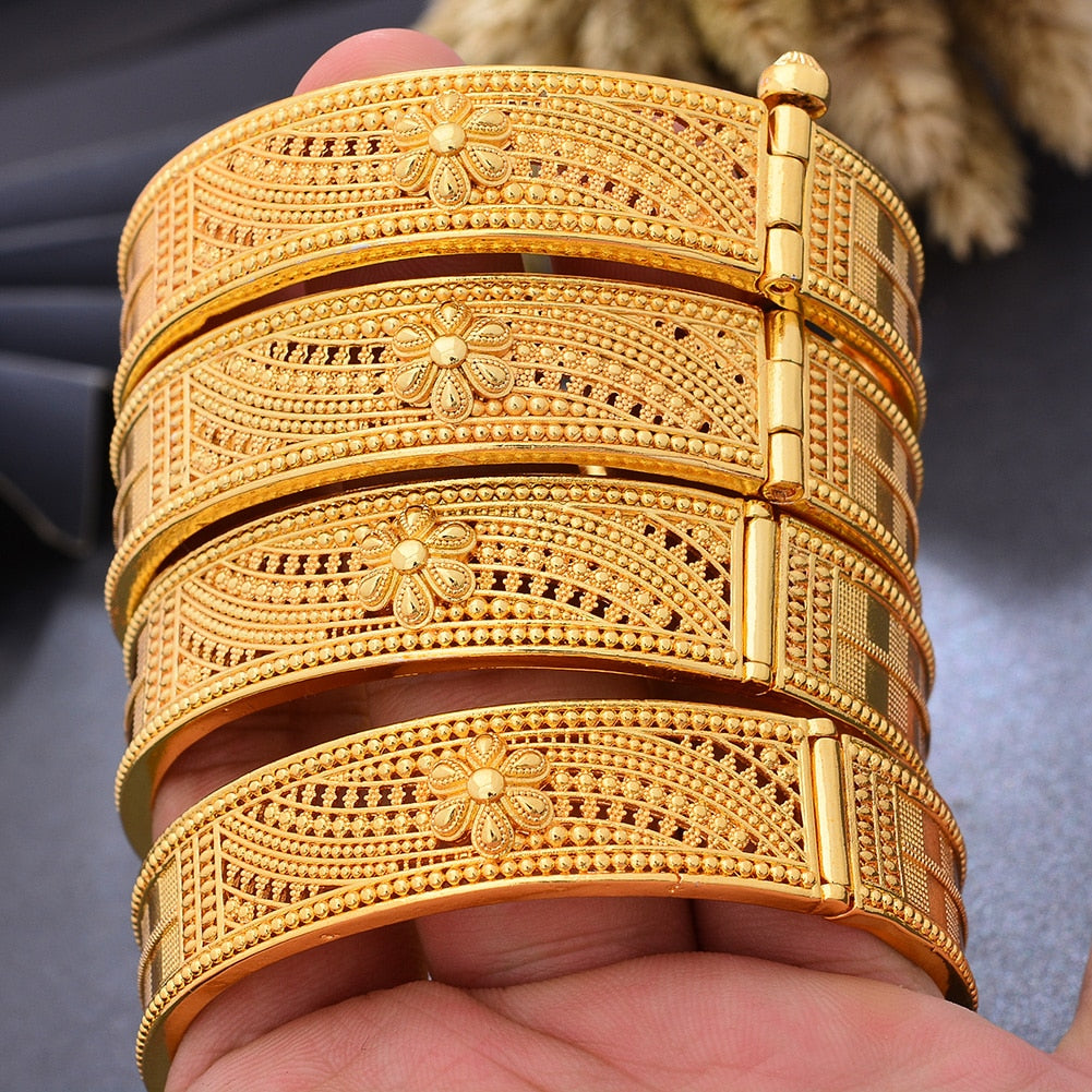 4Pcs/set Big Ethiopia 24k Dubai Gold Color Bangles For Women – Gofaer ...