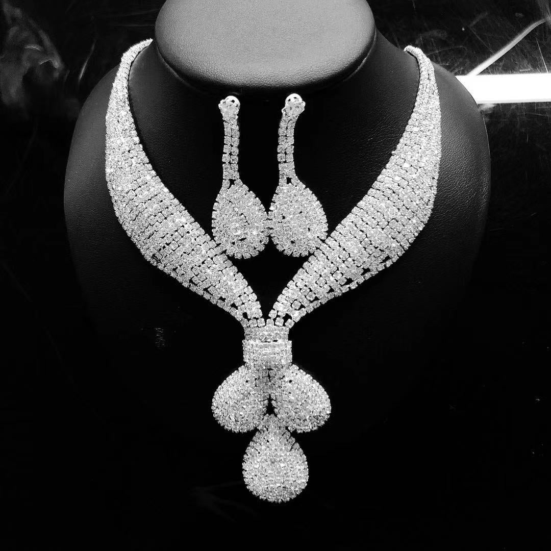 luxury exaggerated jewelry set Rhinestone Crystal Bridal Jewelry Set w ...