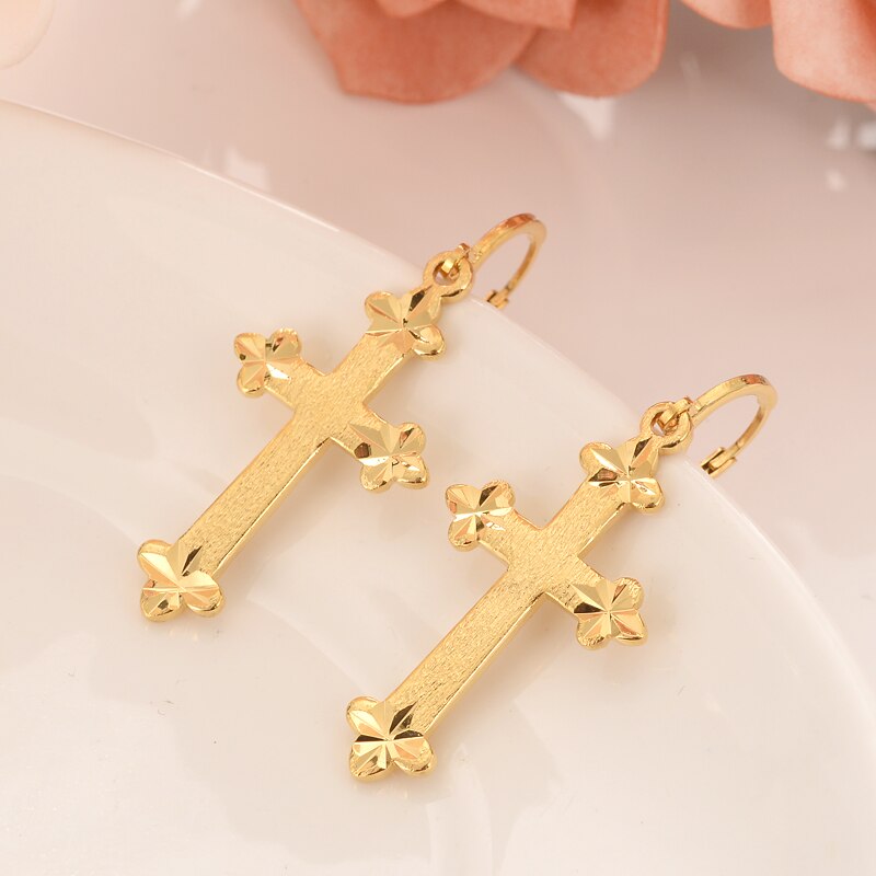 24k gold cross Pendant Necklace chain Earrings sets – Gofaer Finds store!