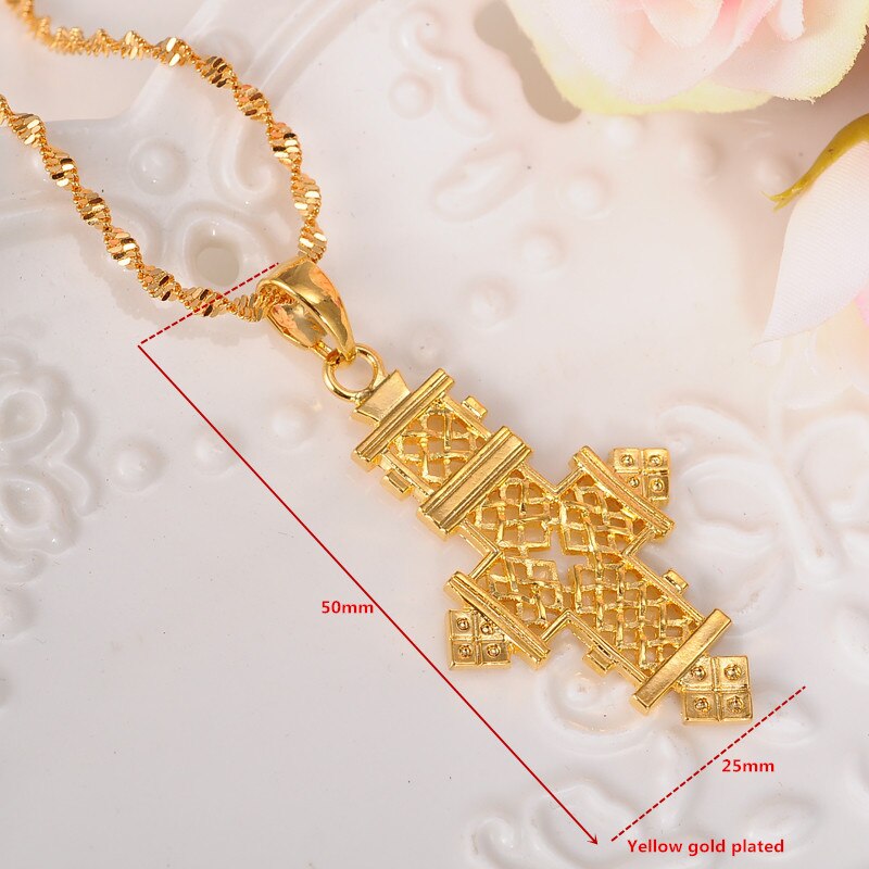24K Bangrui Ethiopian Gold Cross Pendant Necklaces for Women/Men ...
