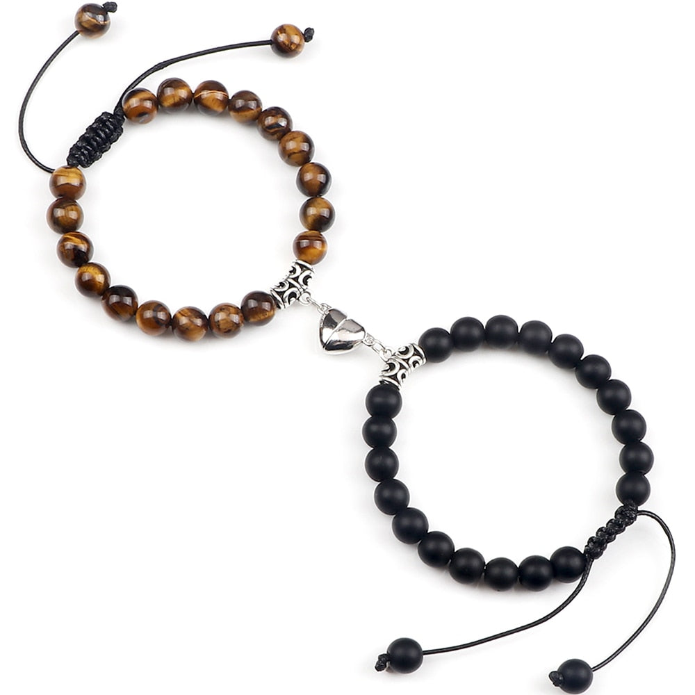 Hot Couple Distance Bracelets 2pcs/set Natural Stone Beads Braided Bra ...