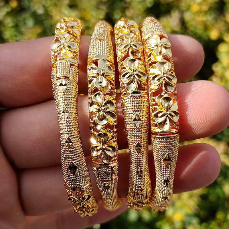 4Pcs Bride 24k Gold Color Dubai Bangles For Women – Gofaer Finds store!