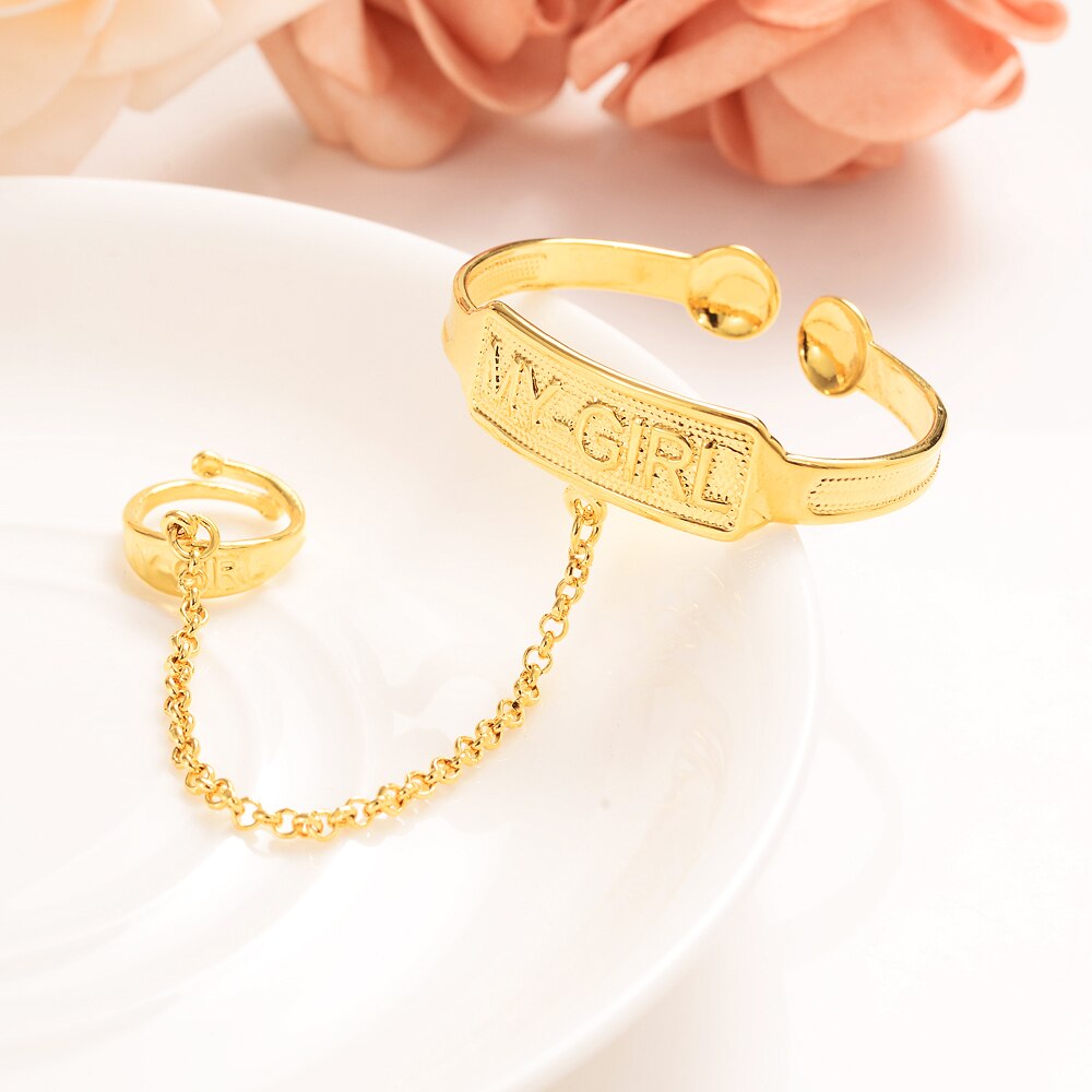 24k Dubai Gold Stamp Baby Bangle Child Bracelet With Ring – Gofaer ...