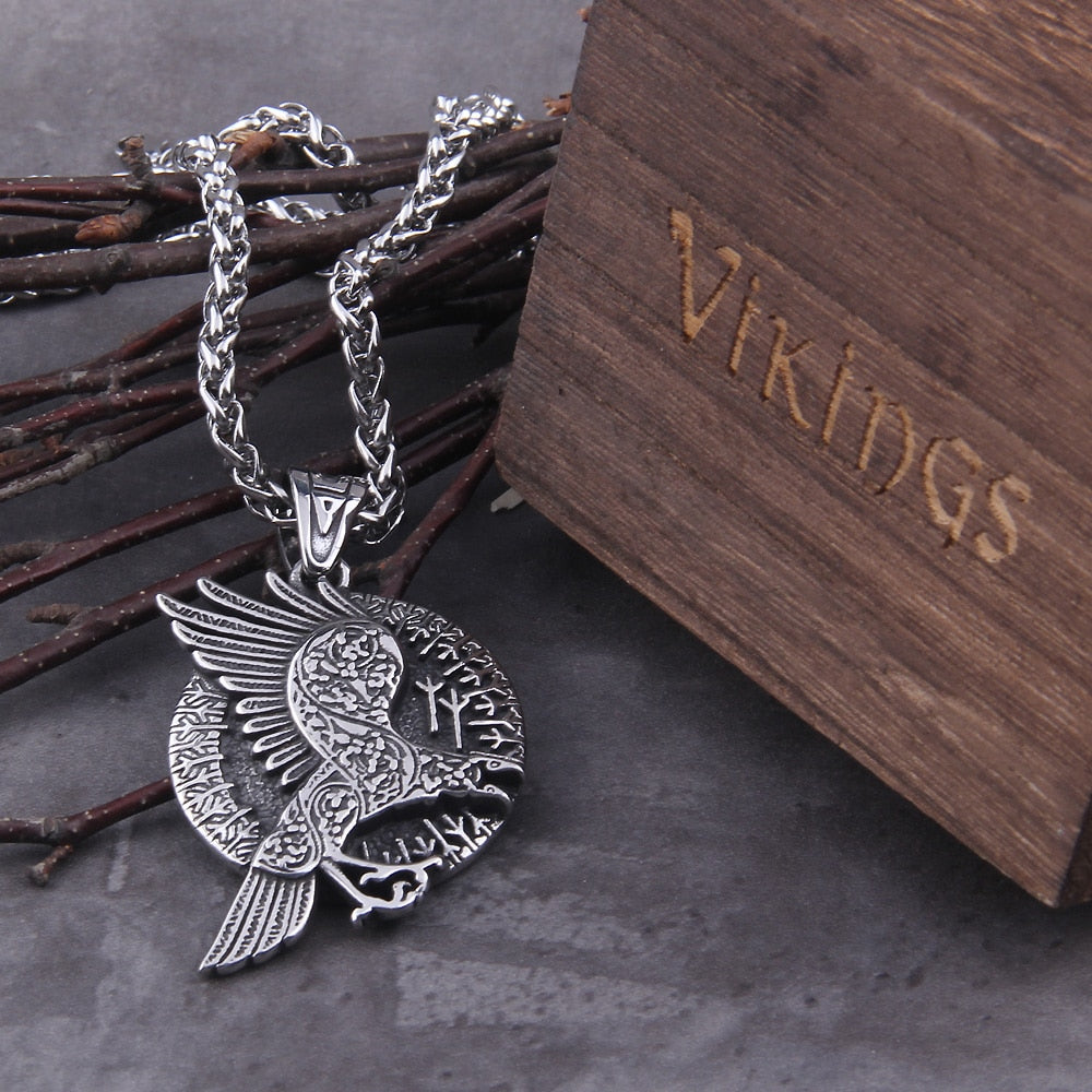 Norse Odin Symbol Viking Raven Amulet Runes Algiz Protection Wicca Tal ...