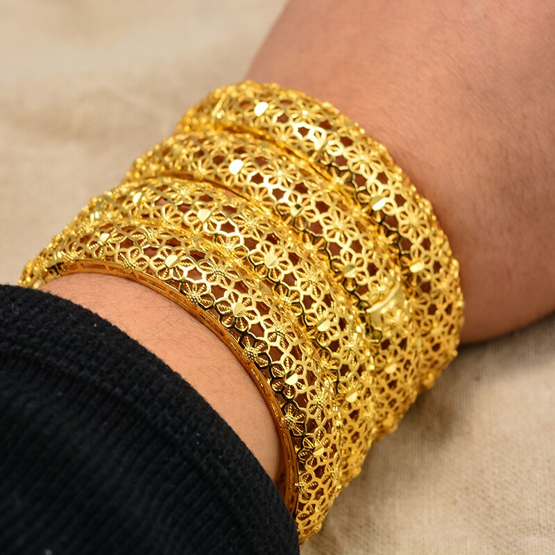 Dubai Arab Gold Color Wedding Bangles for Women Bride Can OPen Bracele ...