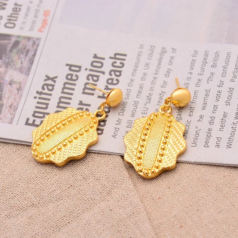 24k Nigeria Ghana Dubai India Dubai Gold Color Drop Earrings For Women ...