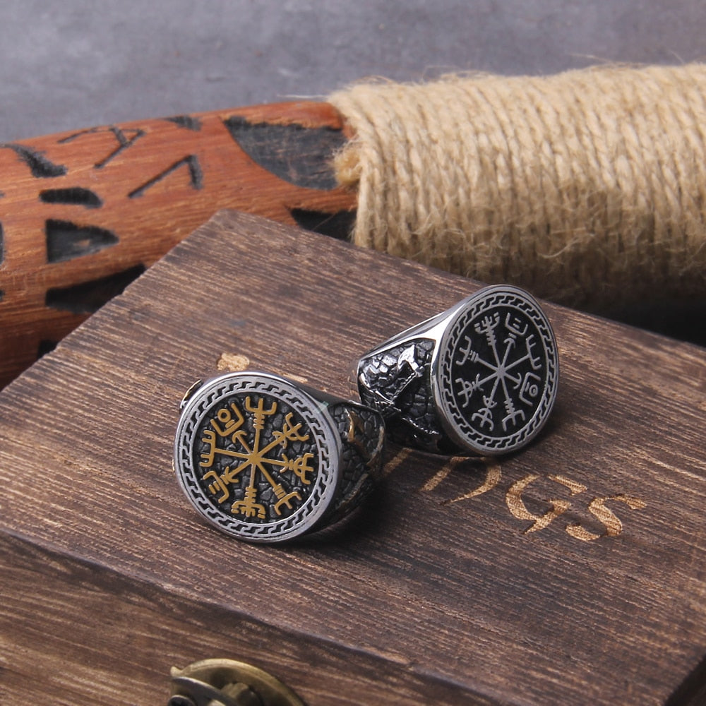 Norse Viking Axe Ring Stainless Steel Jewelry Odin's Symbol Rune Lette ...