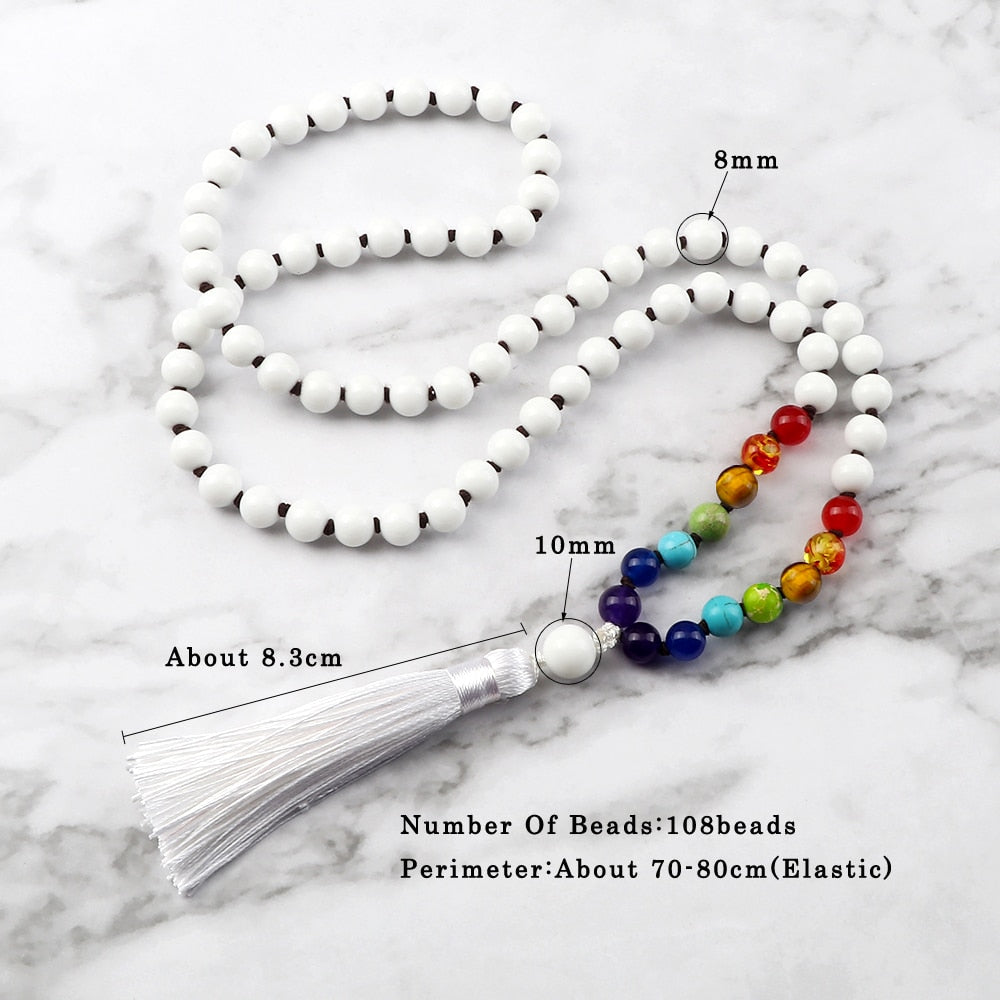 Women Bright White Color Beads Chakra Stretch Necklace – Gofaer Finds ...